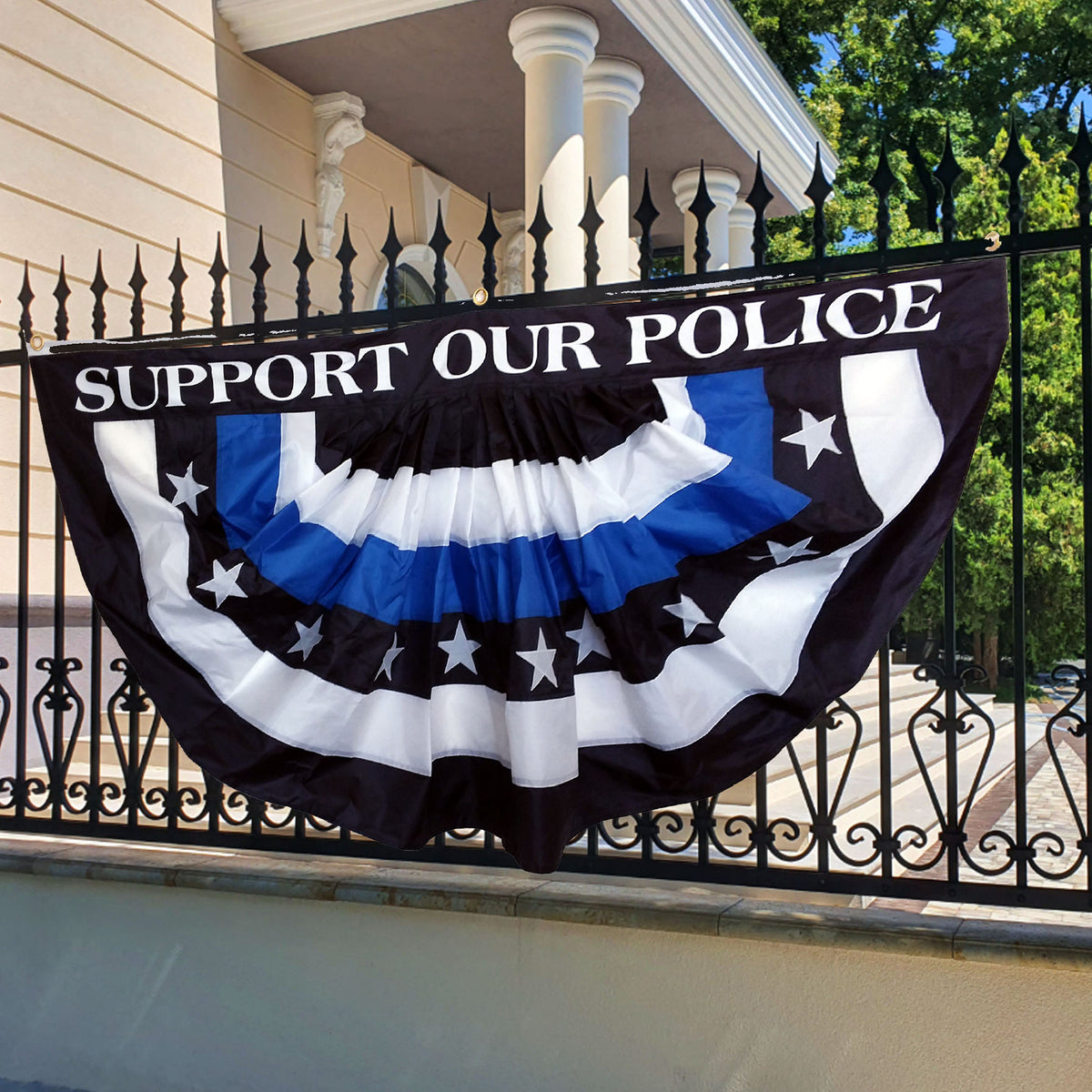 Thin Blue Line Pleated Fan Flag - Large 3 ft by 6 ft Support Our Polic ...