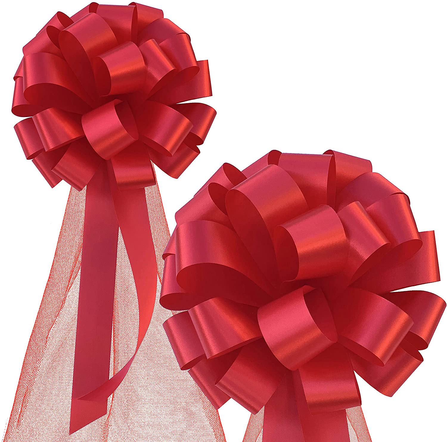 Wedding Pull Bows with Tulle Tails - 8" Wide, Set of 6 — GiftWrap Etc