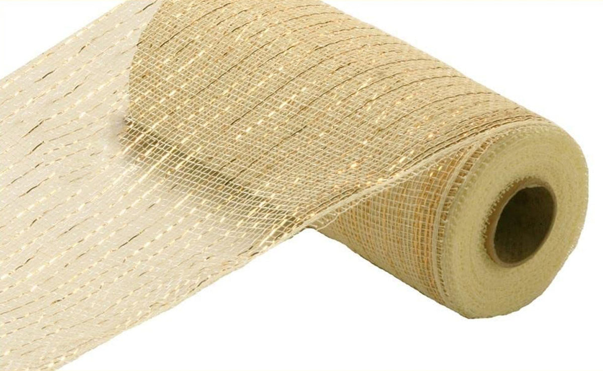 Metallic Gold Striped Cream Deco Mesh - 10" x 10 Yards — GiftWrap Etc