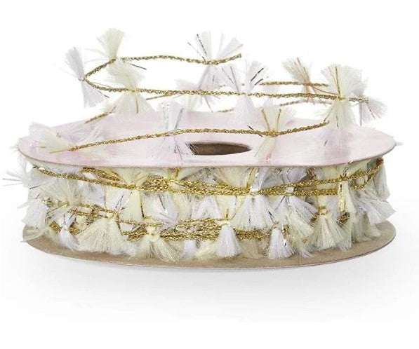 White & Gold Wired Puff Trim Ribbon - 5/8" x 25 Yards — GiftWrap Etc